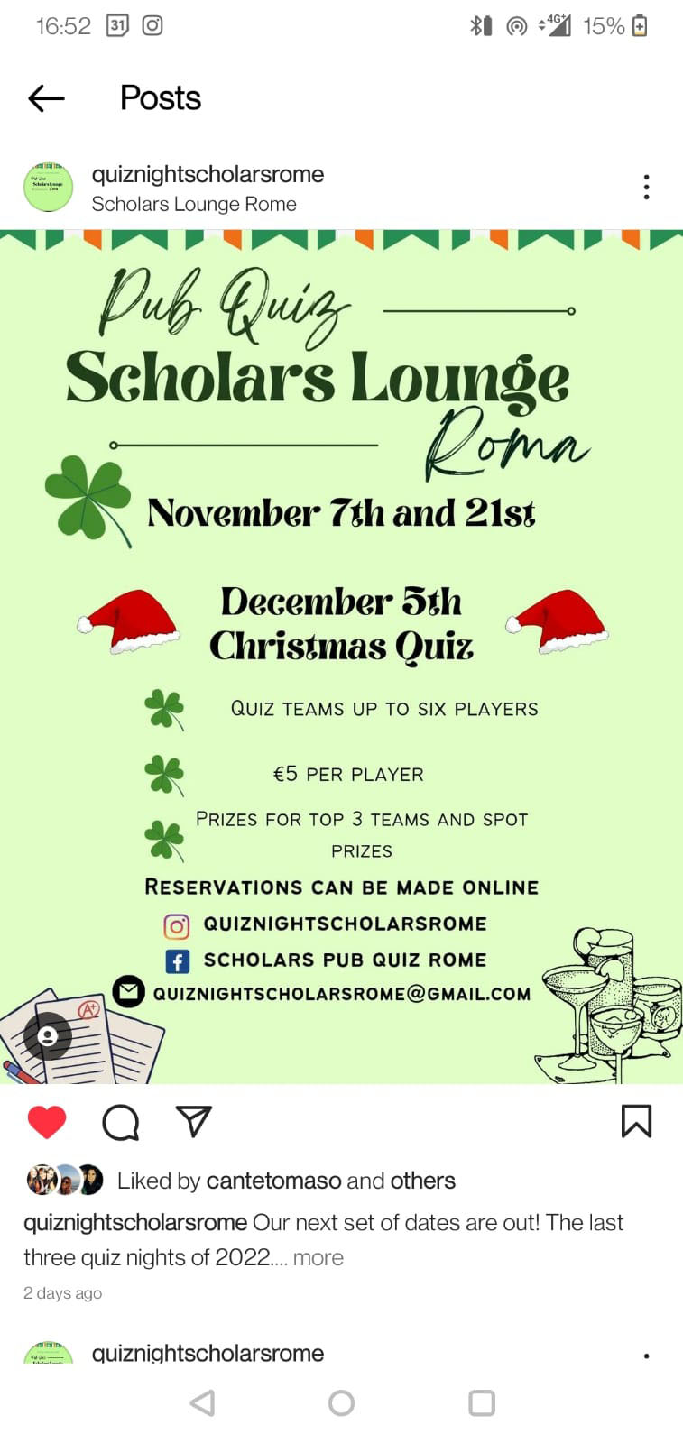 Pub Quiz Scholars Lounge Roma | Rome International En